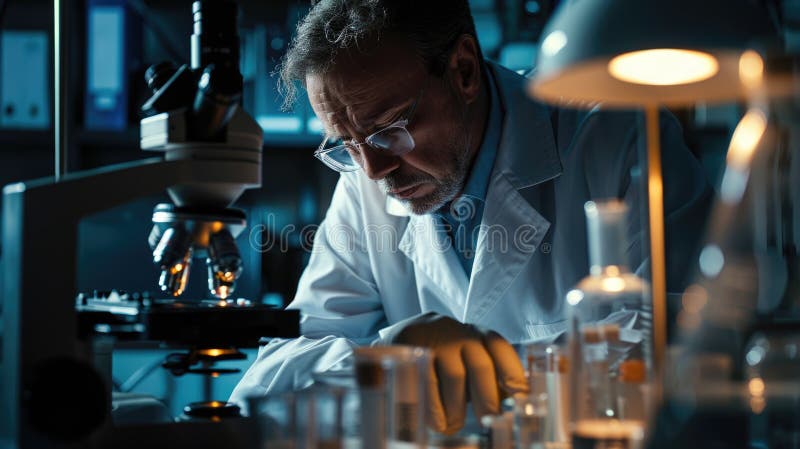 Examining Specimen Under Microscope Laboratory Science Environment ...