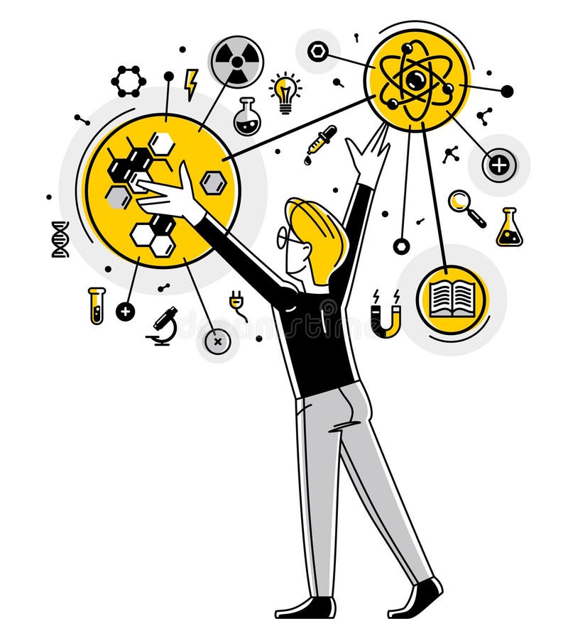 Scientist Discovering Science Theory and Making Experiments Vector ...