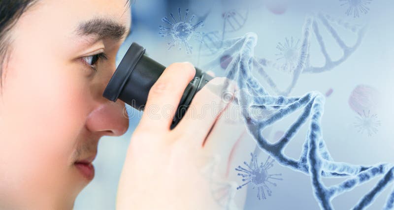 Scientist or Doctor Looking at Blood Samples Under Microscope with ...