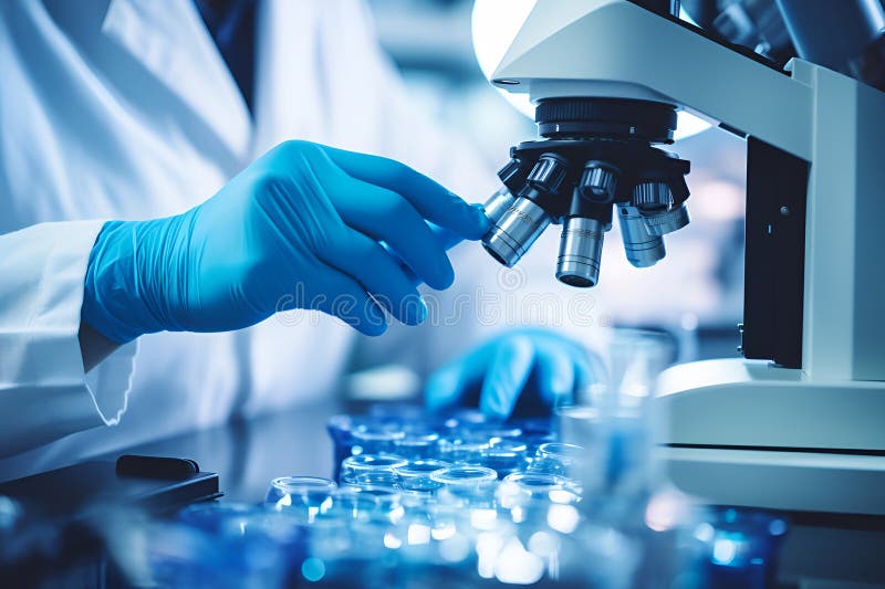 Scientist Doing Research in a Laboratory with Microscope. AI Generative ...