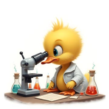 Scientist Duck Using Microscope – Cartoon Science Lab Illustration on ...