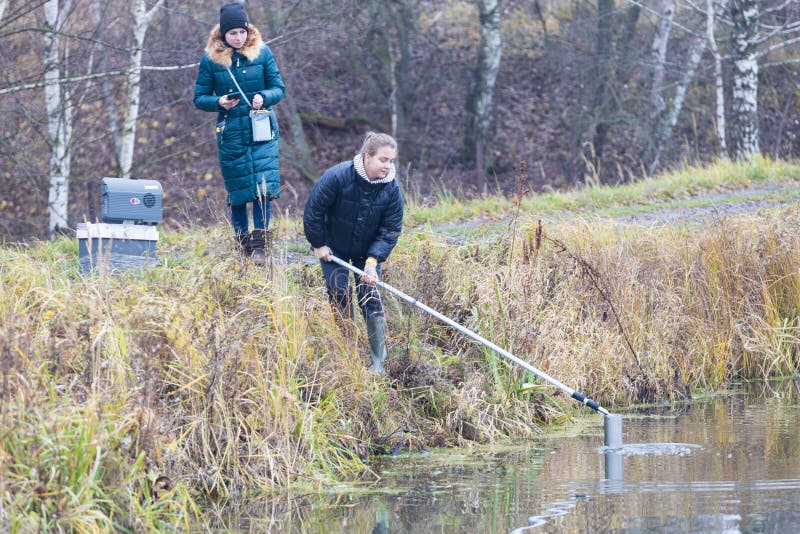 Scientist Ecologist Environmental Sampling of Pond Water for Analysis ...