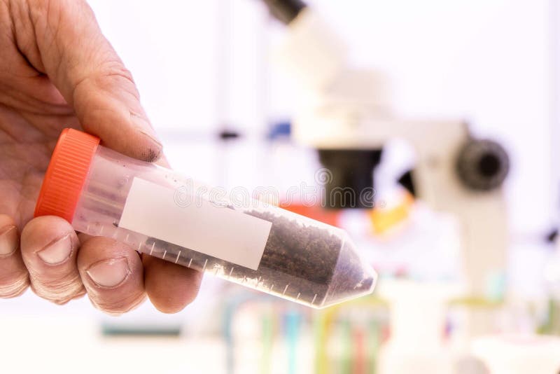 Scientist Ecologist Holds a Container with a Soil Sample for Chemical ...