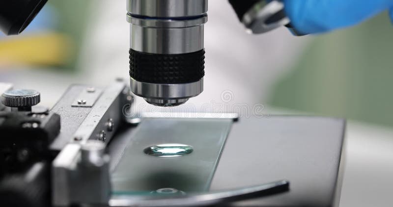 Scientist Examines Blue Reagent Under Modern Microscope Stock Footage ...
