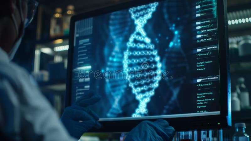 Scientist Analyzing Digital DNA Structure. AI Generated Stock Photo ...
