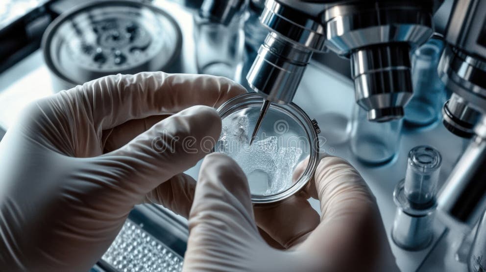 Scientist Examines Sample Under Microscope in Laboratory Environment ...