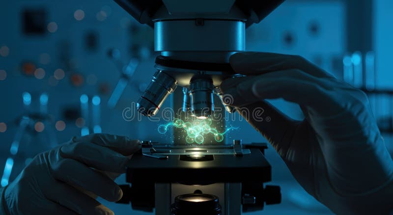 Scientist Examines Sample Under Microscope for Research in Science and ...