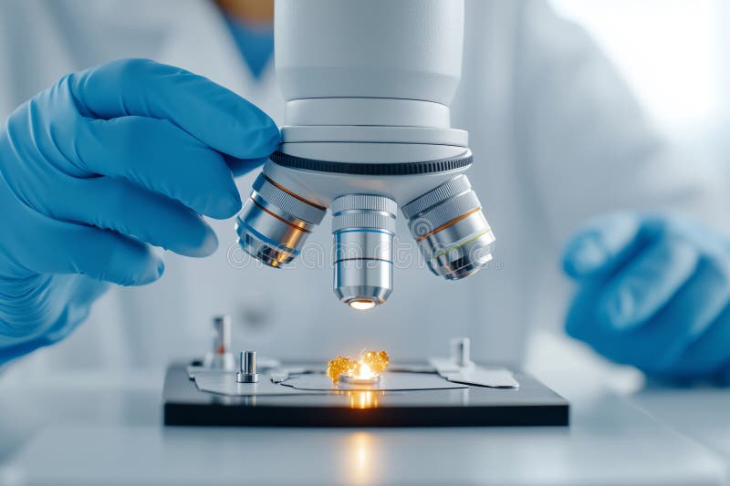 A Scientist Examines Samples Under a Microscope in a Modern Laboratory ...