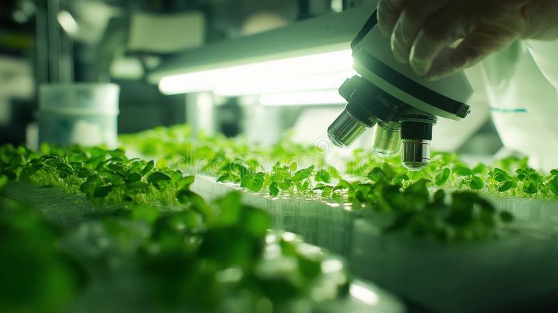 Scientist Examining Bioengineered Plant Cells through a Microscope in a ...