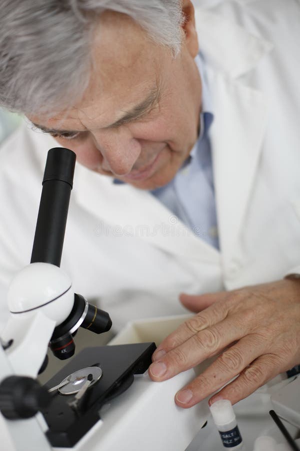Scientist Examining Blood Sample through Microscope Stock Photo - Image ...