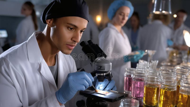 Scientist Examining Evidence Under a Microscope in a Sterile Crime Lab ...