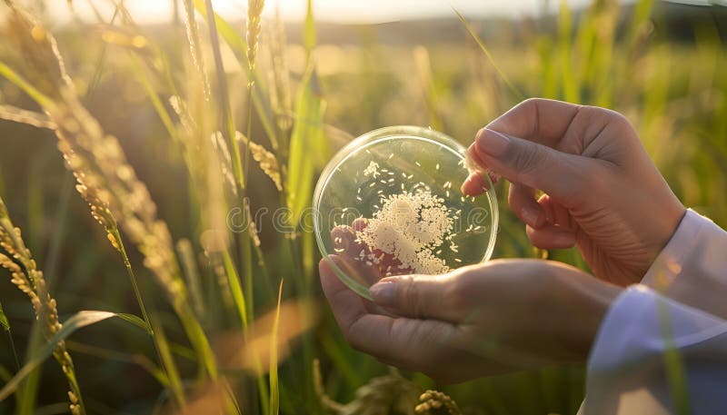 Scientist Examining Genetically Modified Rice in a Petri Dish in a ...