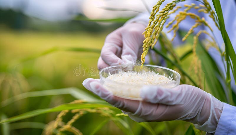 Scientist Examining Genetically Modified Rice in a Petri Dish in a ...