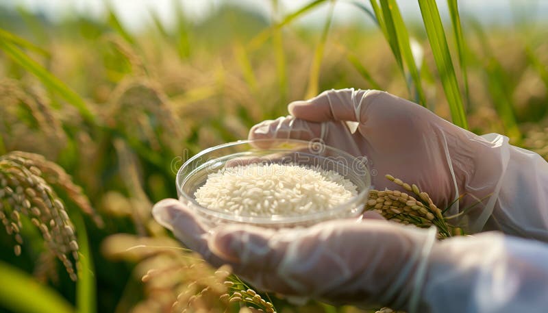 Scientist Examining Genetically Modified Rice in a Petri Dish in a ...