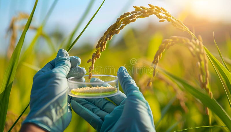 Scientist Examining Genetically Modified Rice in a Petri Dish in a ...