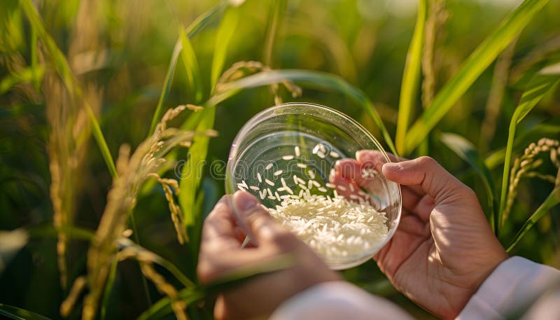 Scientist Examining Genetically Modified Rice in a Petri Dish in a ...