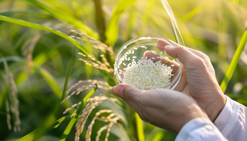 Scientist Examining Genetically Modified Rice in a Petri Dish in a ...