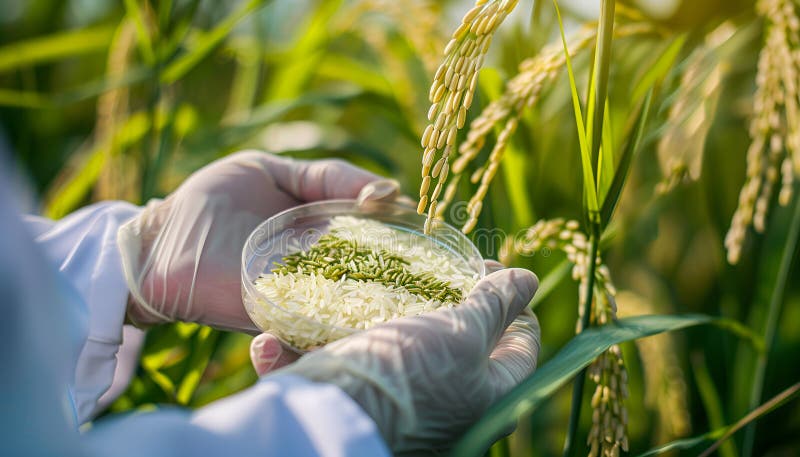 Scientist Examining Genetically Modified Rice in a Petri Dish in a ...