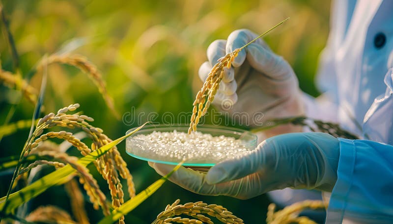 Scientist Examining Genetically Modified Rice in a Petri Dish in a ...