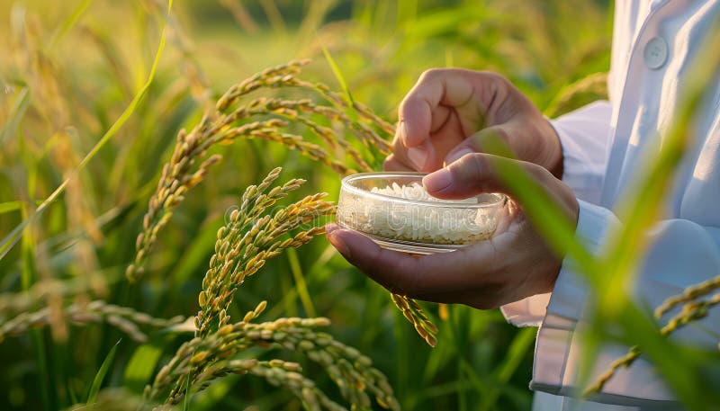 Scientist Examining Genetically Modified Rice in a Petri Dish in a ...