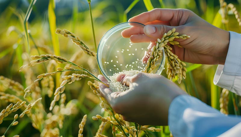 Scientist Examining Genetically Modified Rice in a Petri Dish in a ...