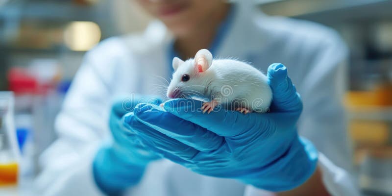 Scientist Examining Laboratory Mouse for Genetic Research and ...