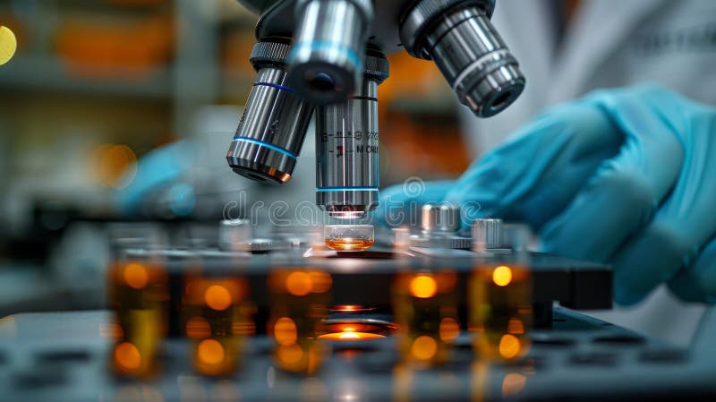 Scientist Examining Liquid Under Microscope Stock Image - Image of ...