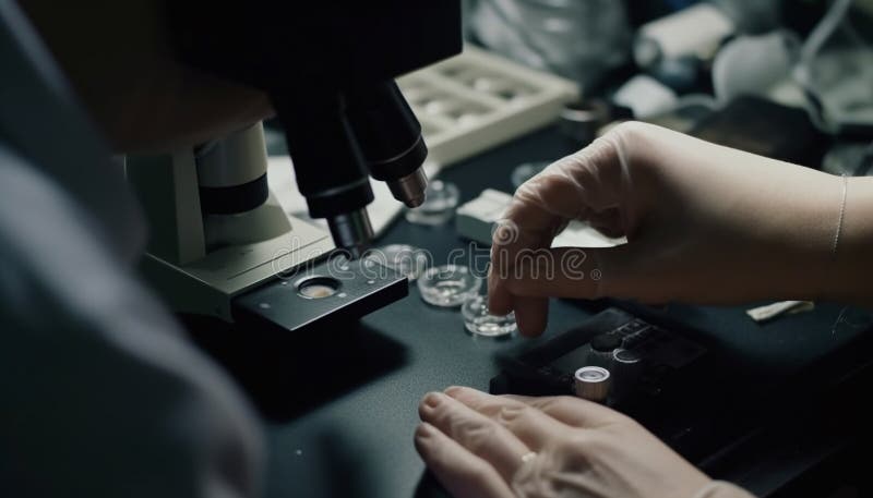 Scientist Examining Medical Sample with Microscope Technology Generated ...