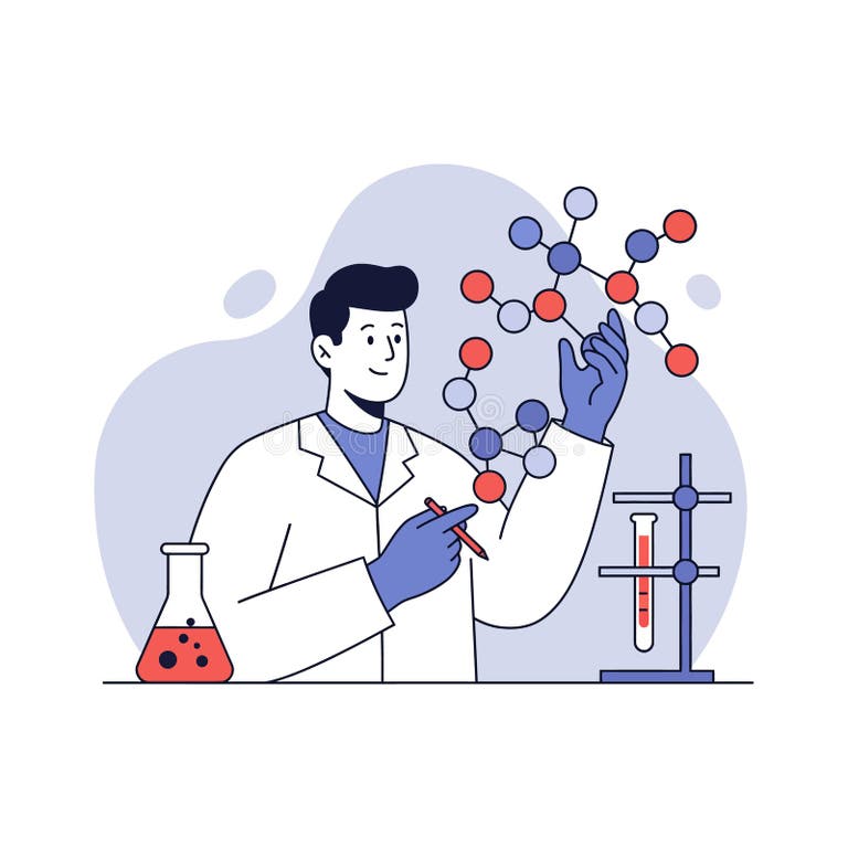 Scientist Examining Molecular Structure with Lab Equipment in Science ...