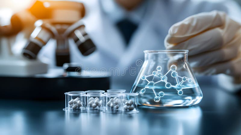 Scientist Examining Molecular Structure in a Laboratory with a ...