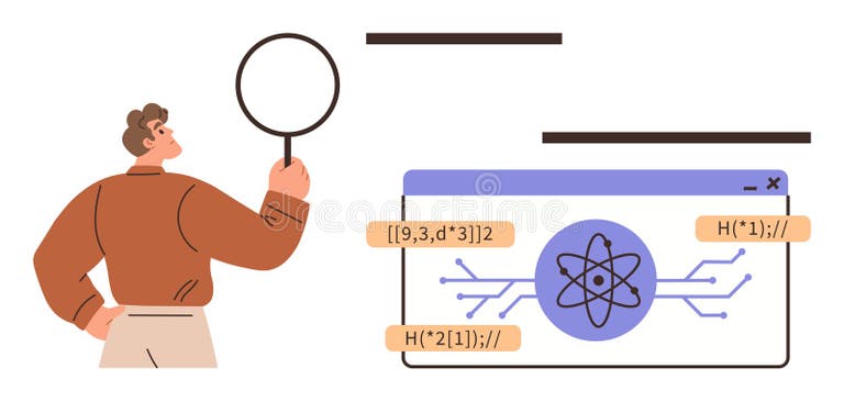 Scientist Examining Quantum Computing Code with Magnifying Glass Stock Vector - Illustration of ...