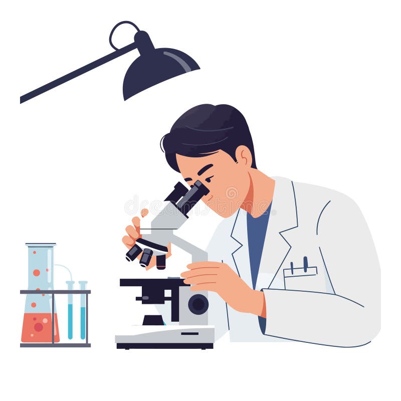 Scientist Examining Samples through a Microscope in a Minimal and Clean ...