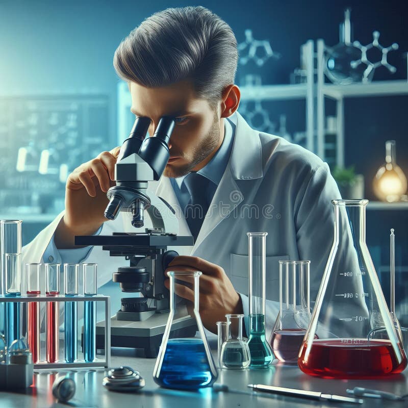 Scientist Examining Samples Under a Microscope in a Lab Stock Image ...