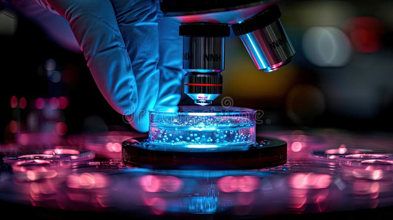 Scientist Examining Samples Under a Microscope in a Laboratory, with ...