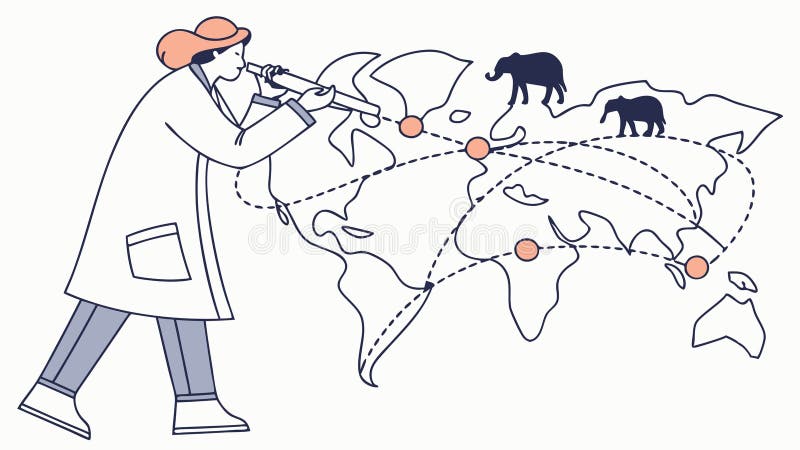 Scientist Exploring World Map, Visualizing Global Research and Discovery, Vector Design ...