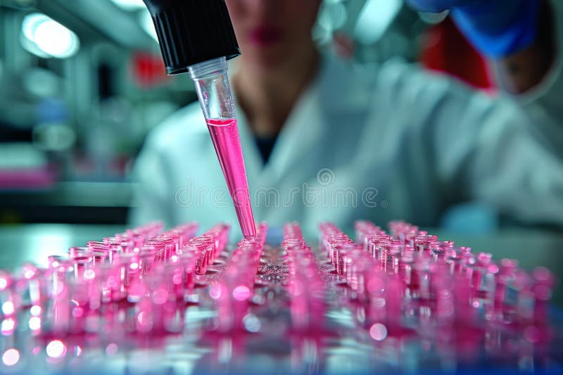 The Scientist Fills the Microplate with a Pipette in the Lab for ...
