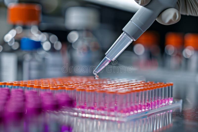 The Scientist Fills the Microplate with a Pipette in the Lab for ...