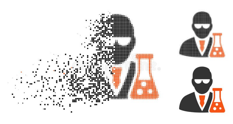 Fragmented Pixel Halftone Scientist with Flask Icon Stock Vector ...