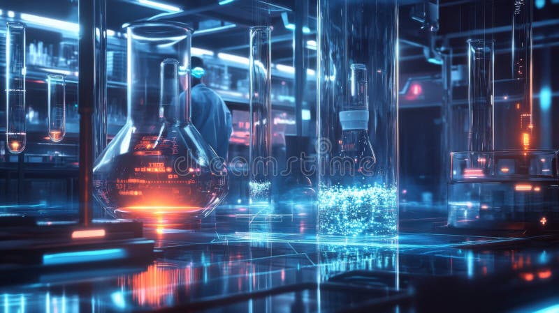 Scientist in Futuristic Laboratory with Neon Lighting Stock ...