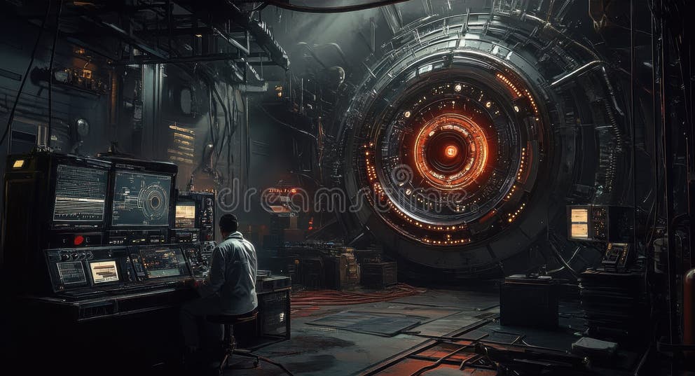 Scientist in Futuristic Laboratory Operating Advanced Technology Using ...