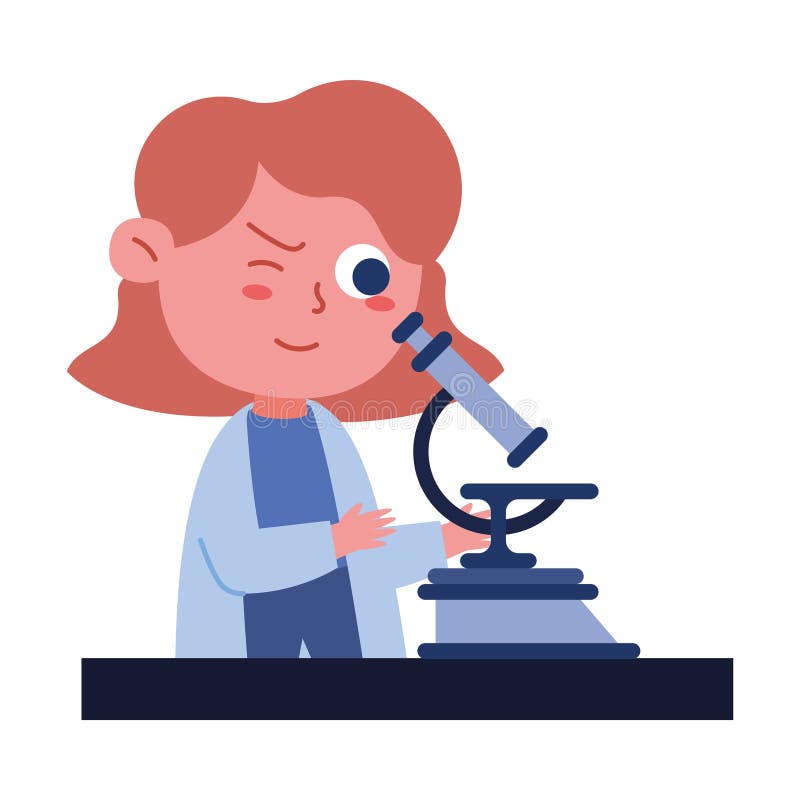 Scientist Girl with Microscope Stock Vector - Illustration of cute ...