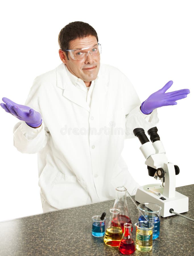 Scientist Shrug with Question Mark Stock Photo - Image of diverse ...