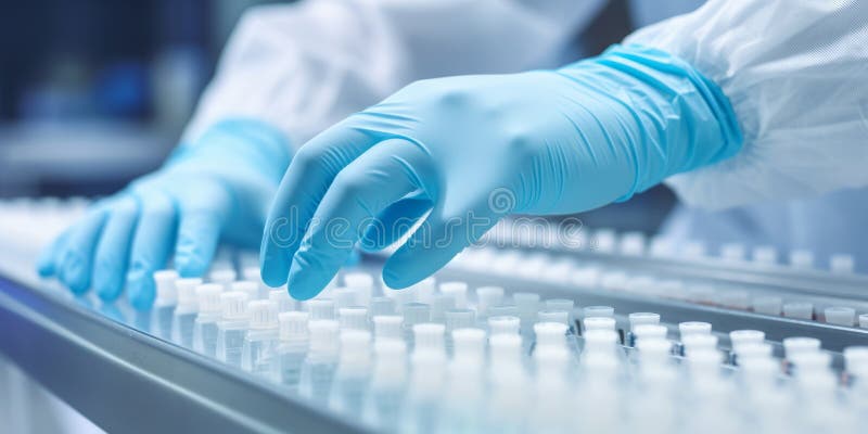 Scientist with Gloves Checking Medical Vials at Laboratory Stock Photo ...