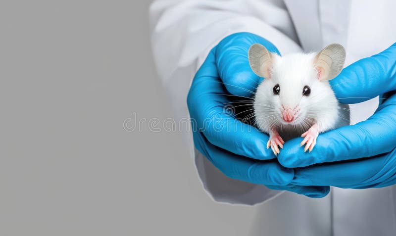 Scientist in Gloves Holding a White Laboratory Mouse, Representing ...