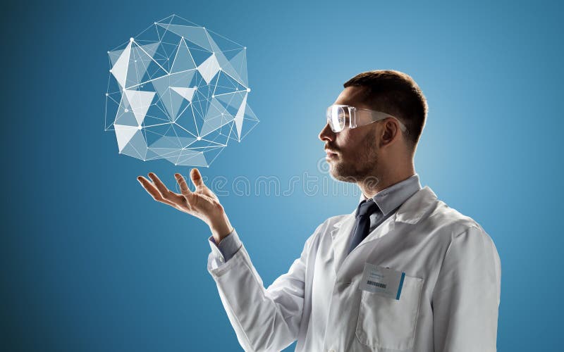 Scientist in Goggles with Low Poly Projection Stock Image - Image of ...