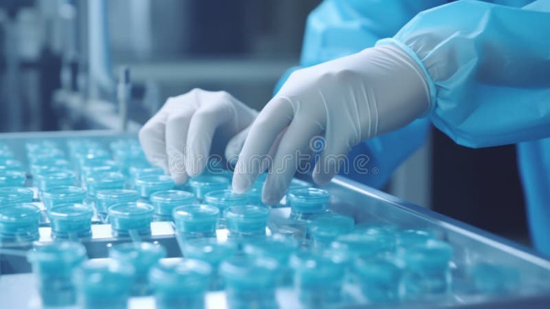 Scientist Hand Working with Blue Liquid in Laboratory, Science and ...