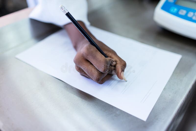 Scientist Hand Writing Notes in White Sheet Stock Image - Image of ...