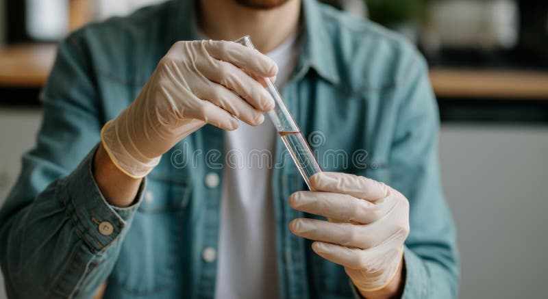 Scientist Handling Test Tube with Liquid Sample in Laboratory Setting ...