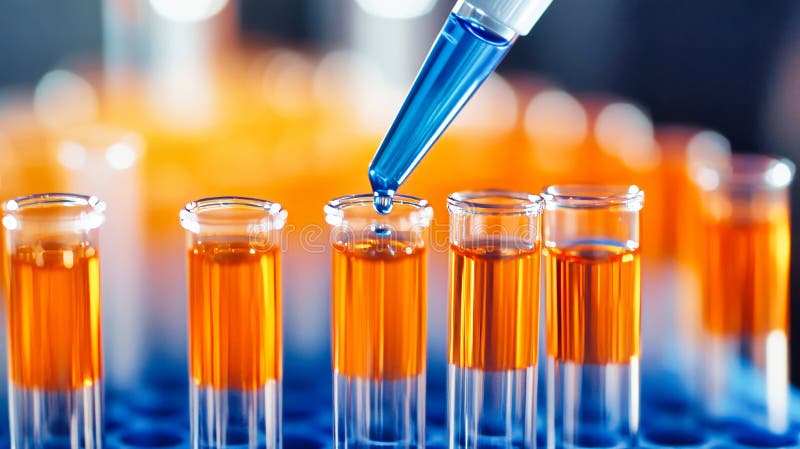Scientist Handling Test Tubes Filled with Orange Solution in Laboratory ...