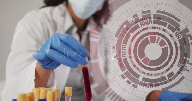 Scientist Handling Test Tubes with Futuristic Data Processing Image ...